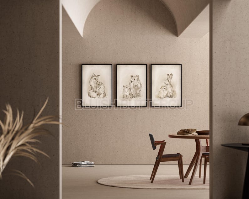Vintage Style Nursery Three Piece Animal Wall Art, Triptych Whimsical ...