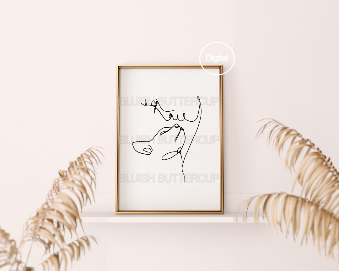 One Line Cat Art Print, Printable Black and White Single Line, Girl ...