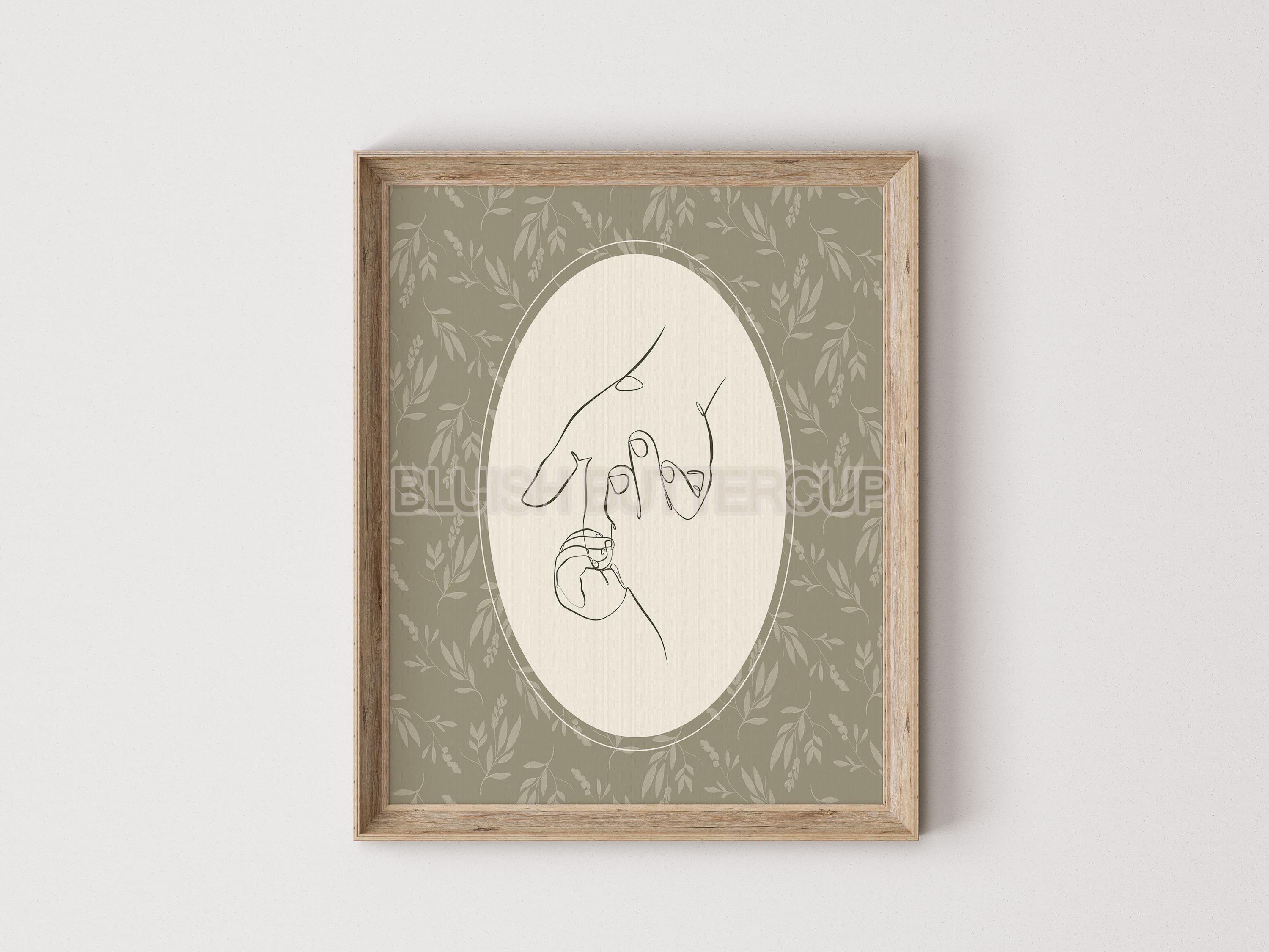 Sage Green One Line Holding Hand Wall Art, Father Mother Child, Vintage ...