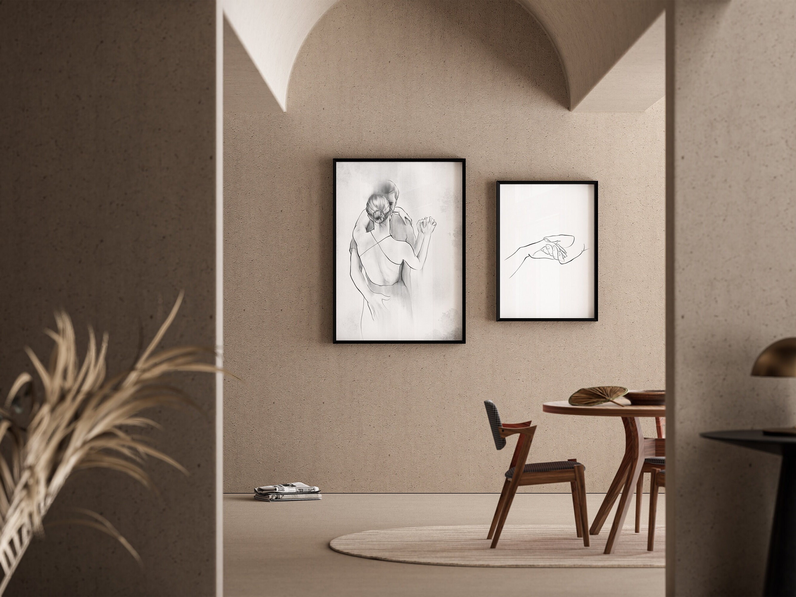 Vintage Style Drawing Lovers Wall Art, Couple Romantic Dancing, Female ...