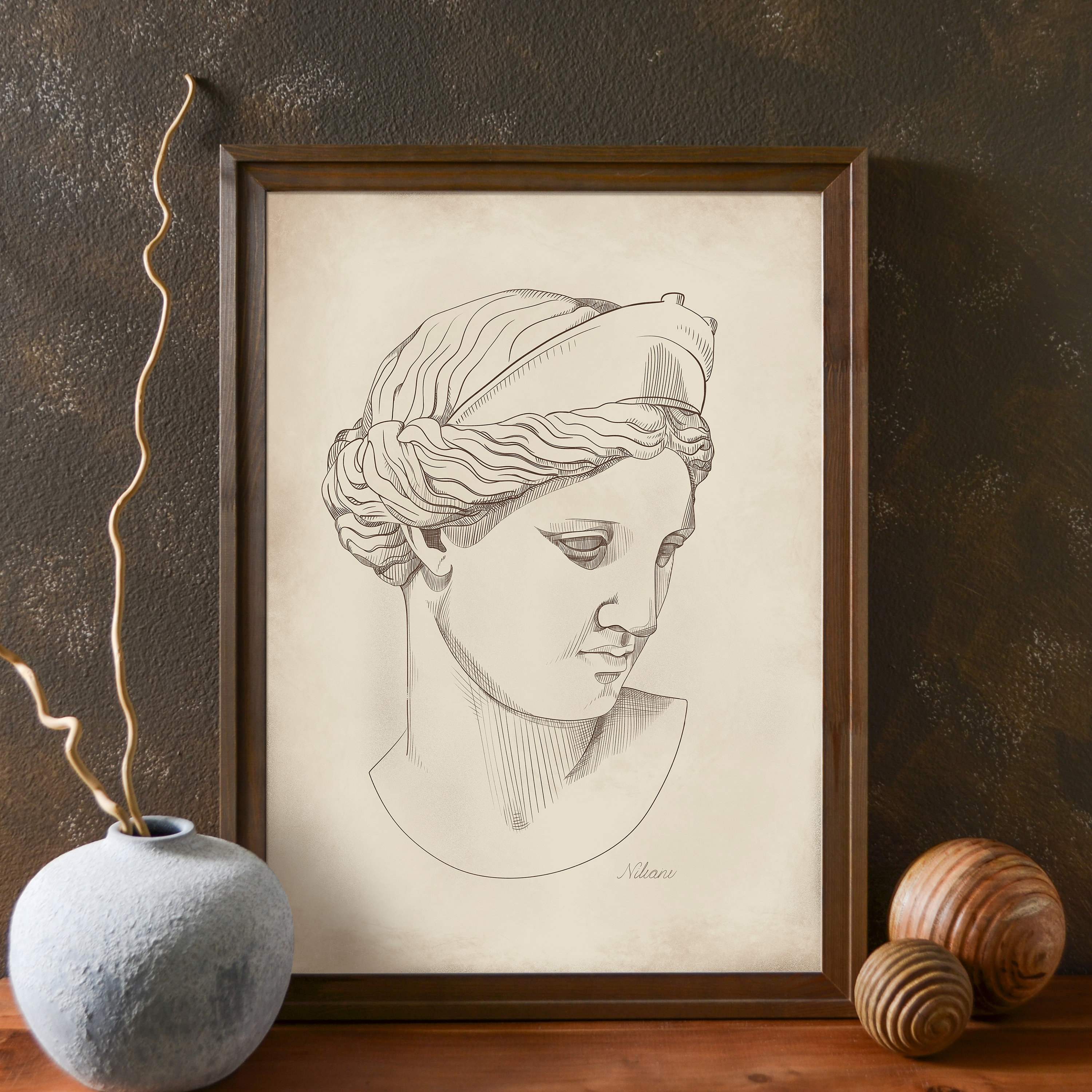 18th Century Italian Female Bust Drawing, Digital Ancient Greek ...