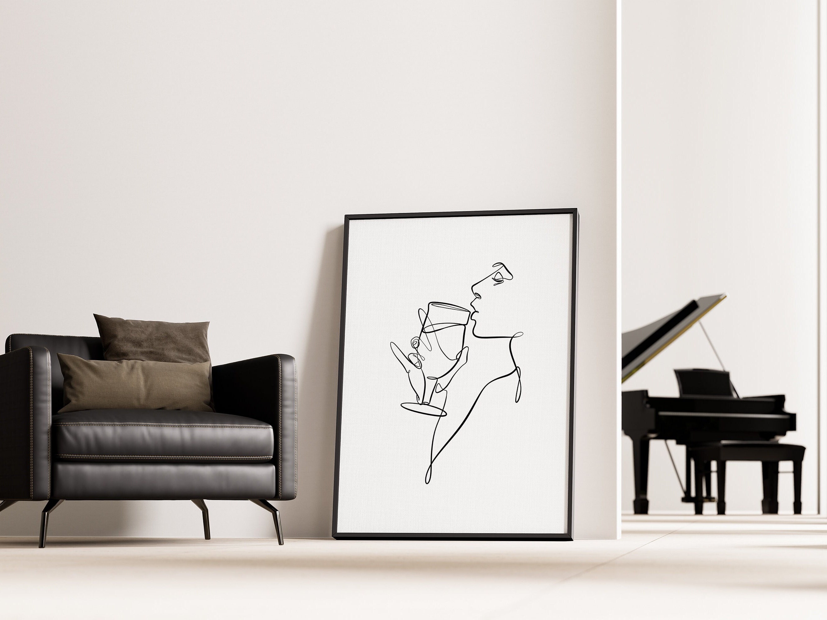 Bar Cart One Line Wall Art, Minimalist Single Line Drawing, Black and ...