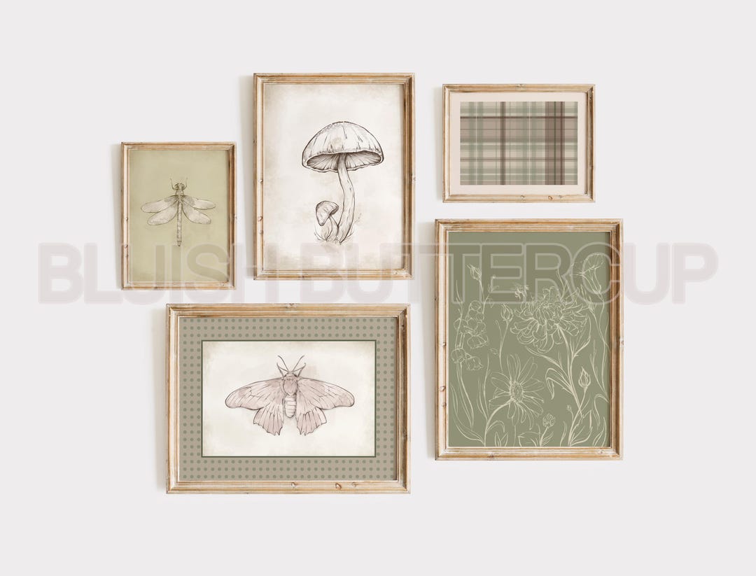 Sage Green Vintage Style English Garden Wall Art Set, Gallery Wall of 5 ...