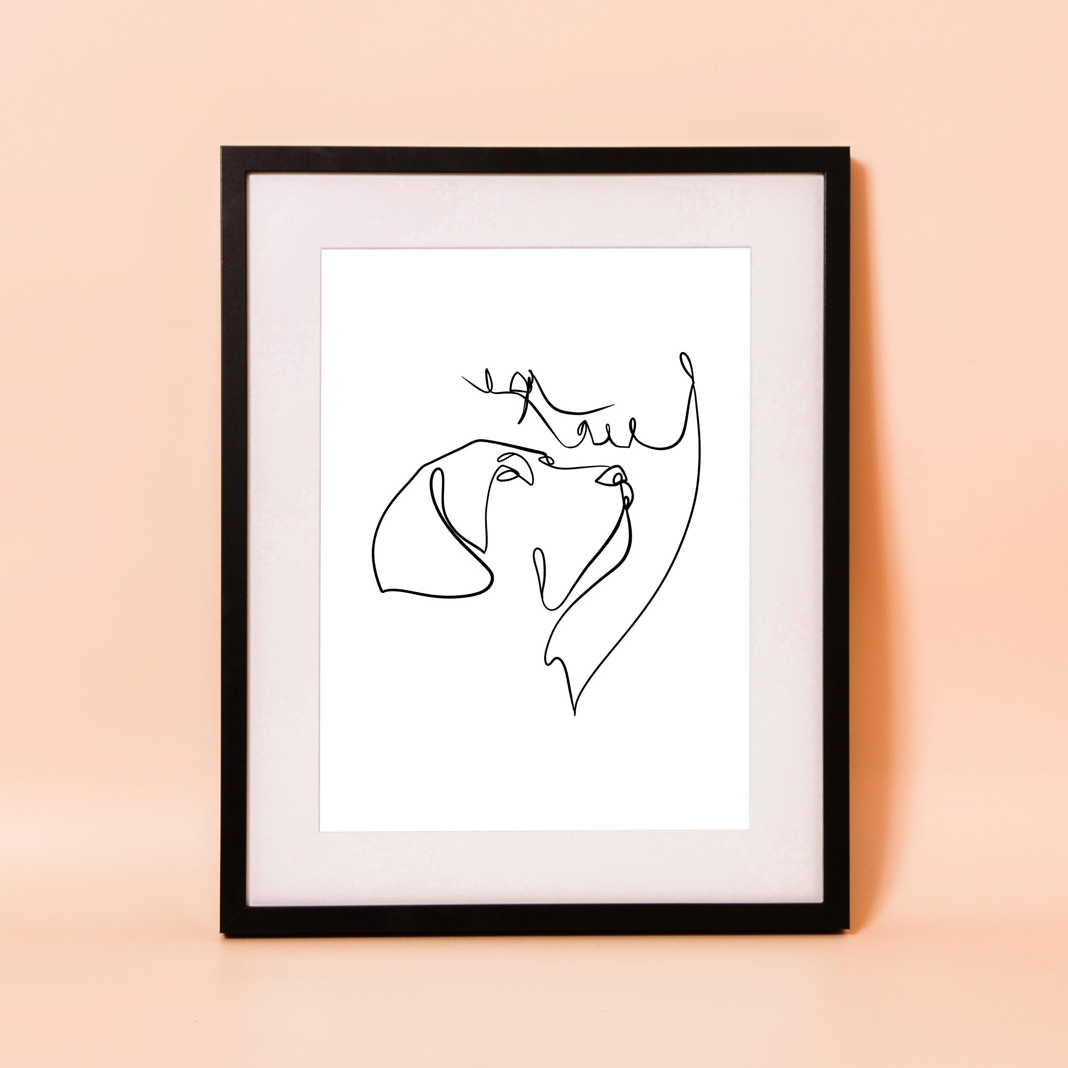 Golden Retriever One Line Wall Art Print, Digital Black & White Minimal ...