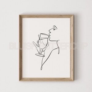Bar Cart One Line Wall Art, Minimalist Single Line Drawing, Black and ...
