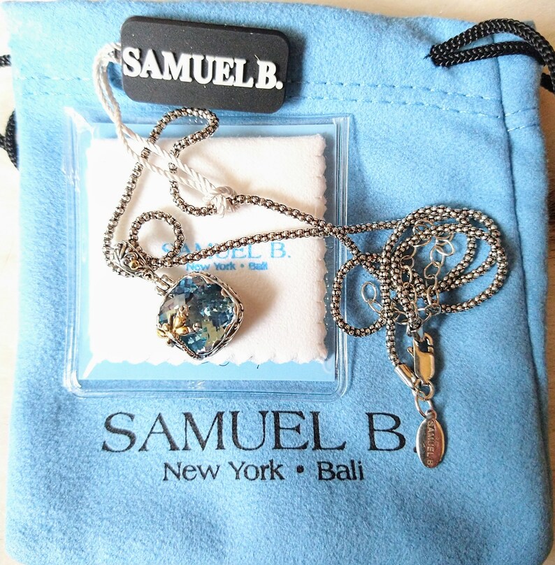 Brand New Samuel B Blue Topaz &18 K Gold and Sterling Silver Cushion ...