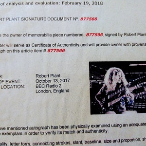 Led Zeppelin Robert Plant Hand Signed Photo With Certificate of ...
