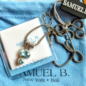 SAMUEL B New 4 CWT Blue Topaz Two Stone S/S Pendant With - Etsy
