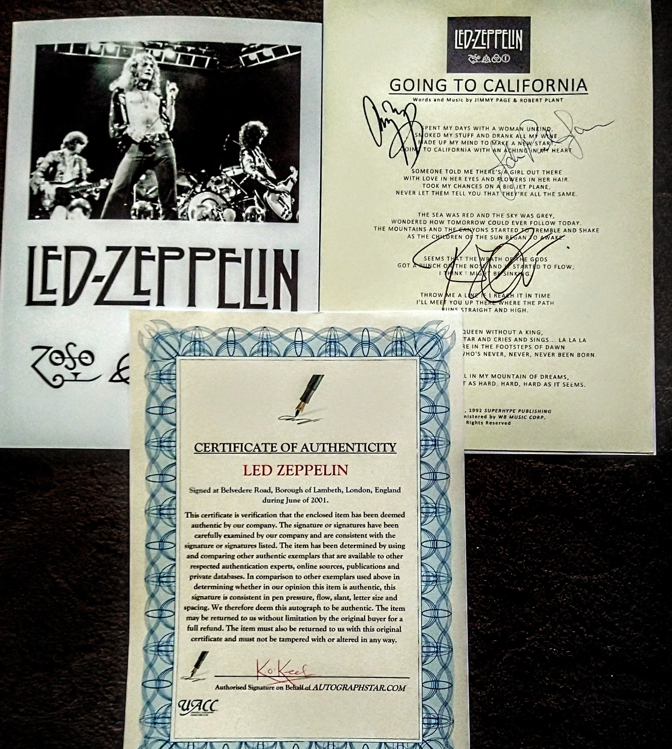 Led Zeppelin Very Rare Vintage Fully Autographed going TO California ...
