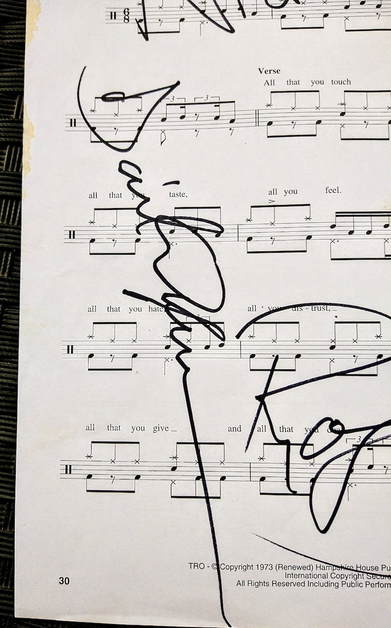 Pink Floyd Extremely Rare Fully Signed "eclipse" Music Sheet 100% ...