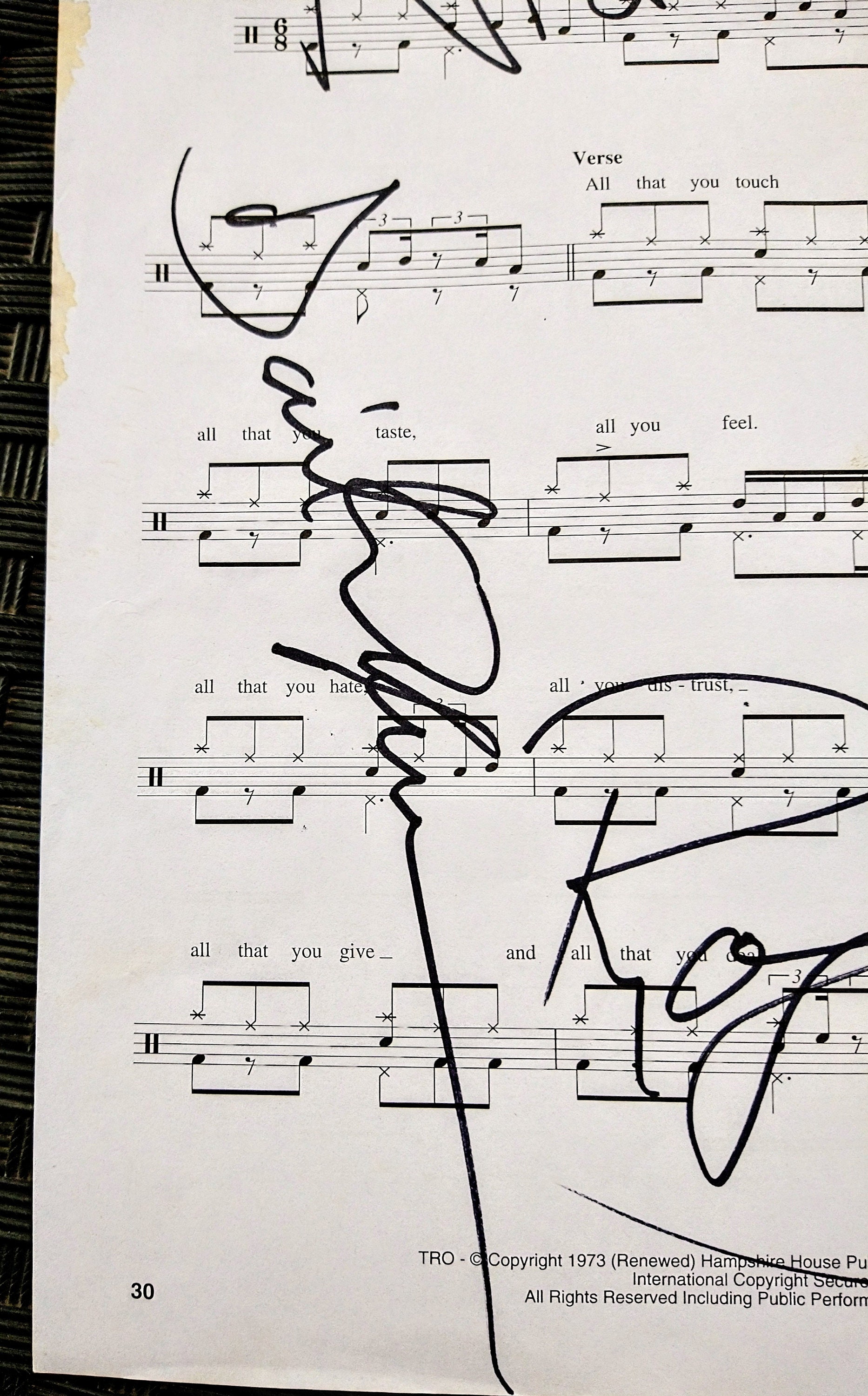 Pink Floyd Extremely Rare Fully Signed "eclipse" Music Sheet 100% ...