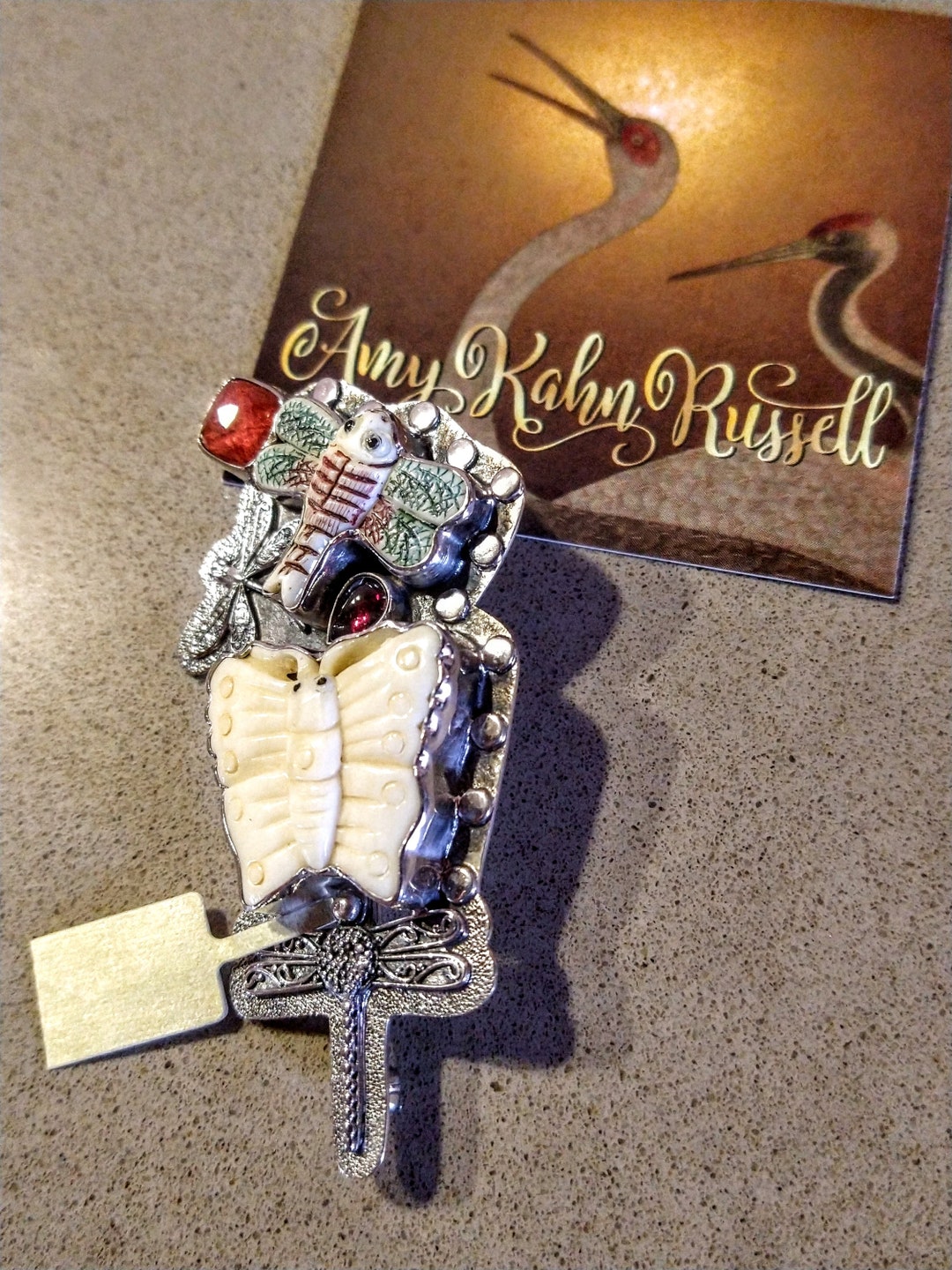 Amy Kahn Russell Sterling Silver "dragonfly" Quartz and Bone Carved ...