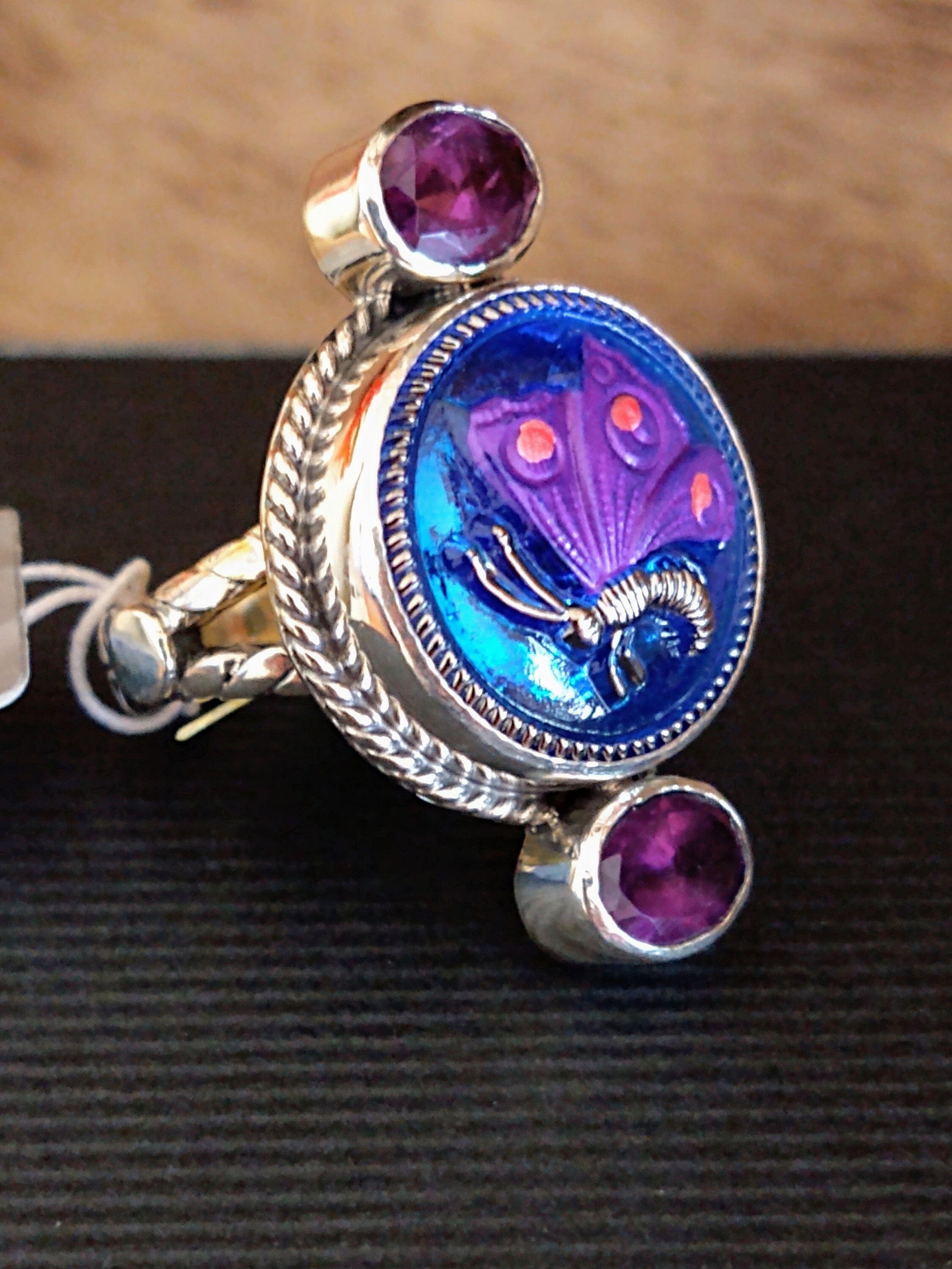 Amy Kahn Russell 13.2ct Gemstones Butterfly Ring Sterling Silver Size7 ...