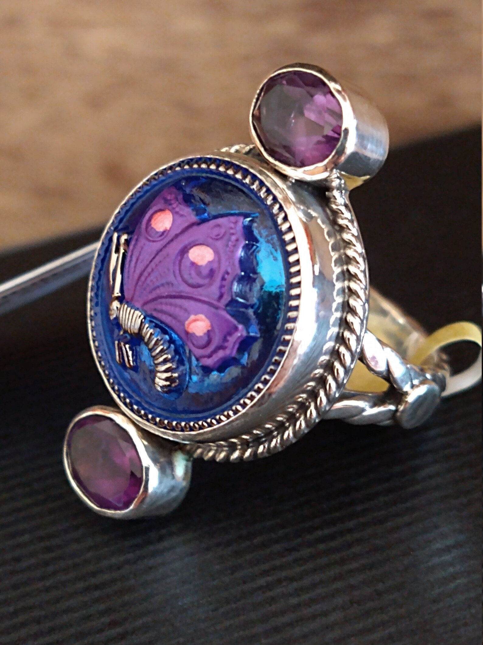 Amy Kahn Russell 13.2ct Gemstones Butterfly Ring Sterling Silver Size7 ...
