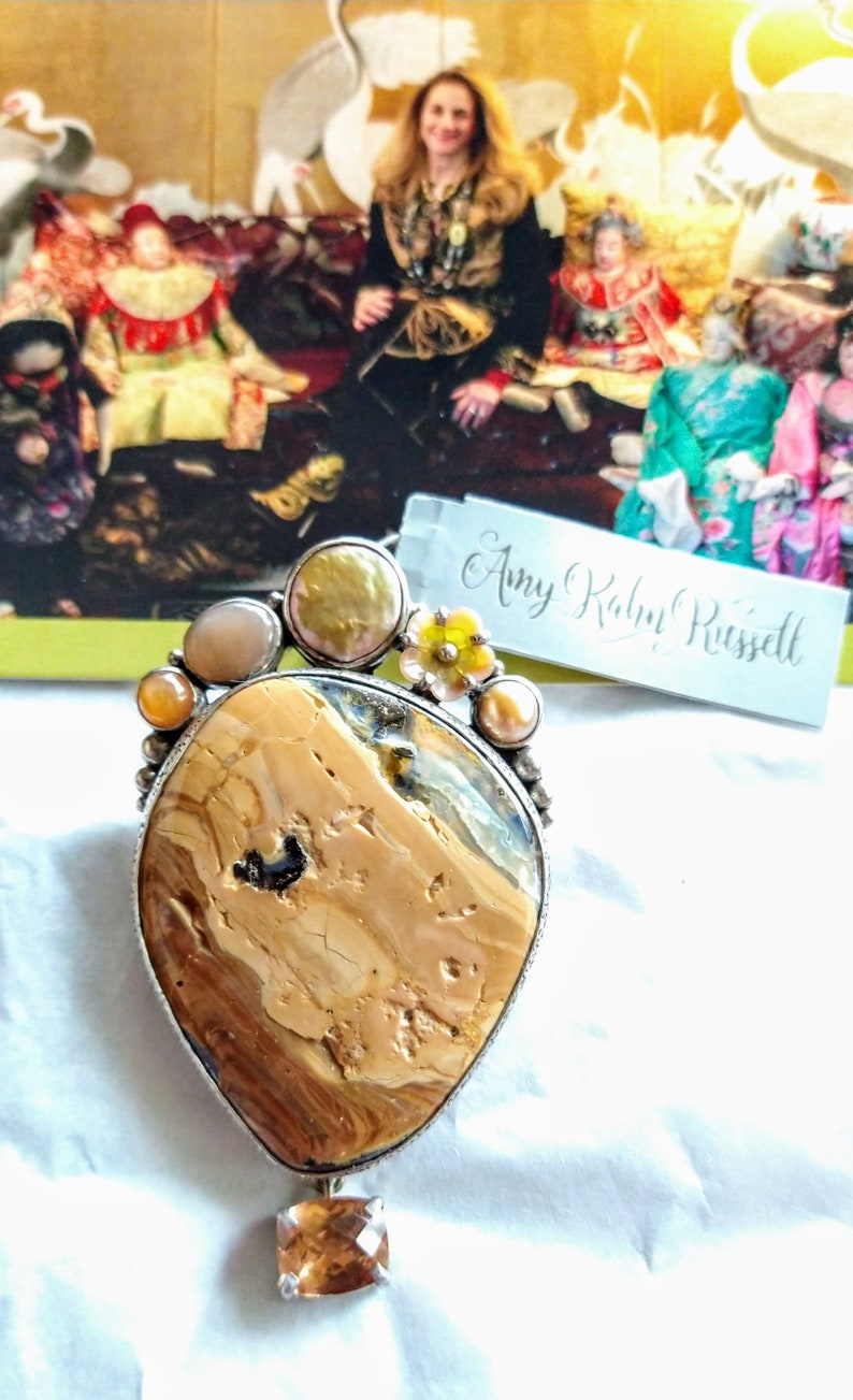 Amy Kahn Russell ONE OF A KIND Ammonite Ruby Quartz Sterling Silver Pin ...