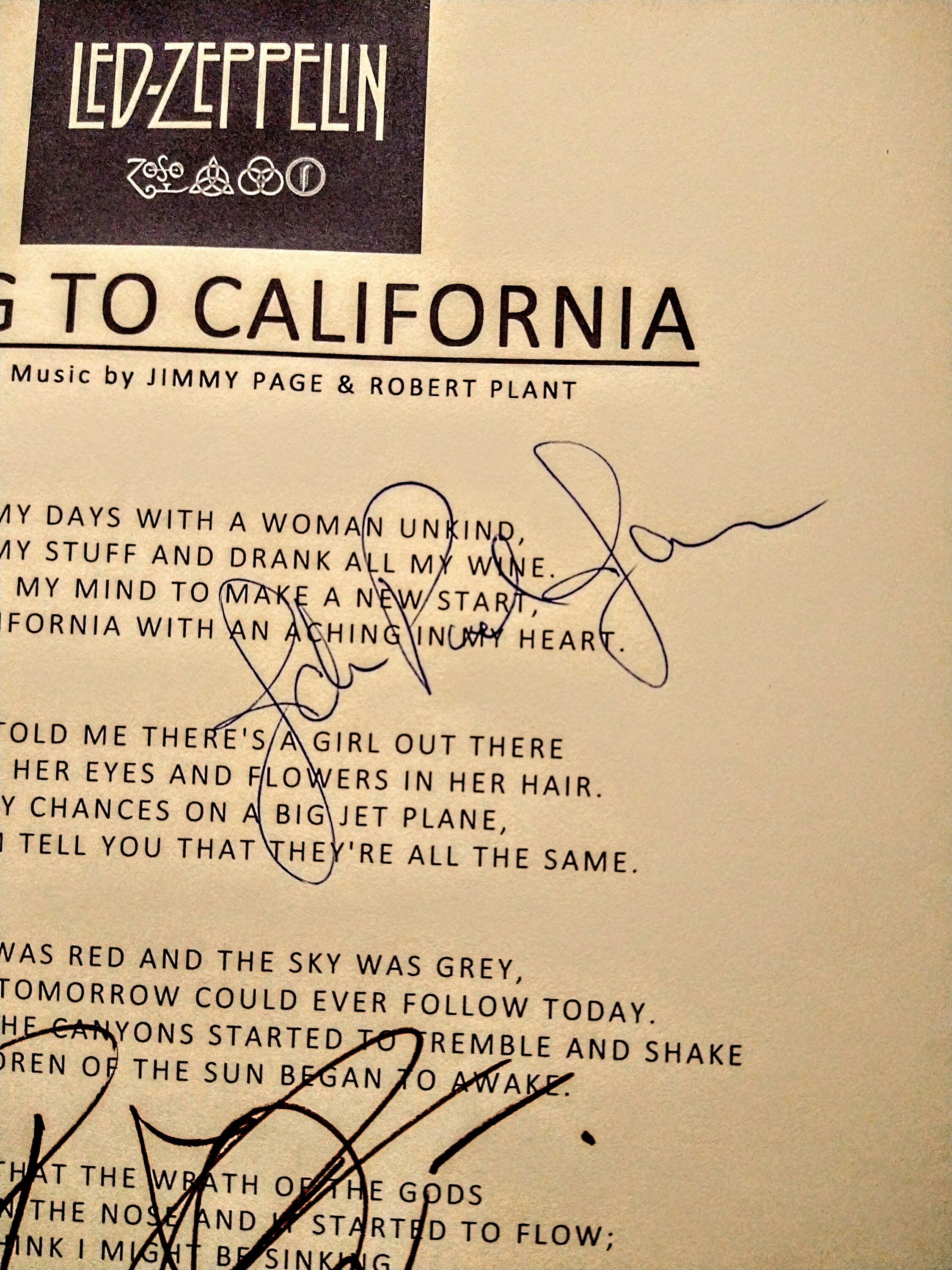 Led Zeppelin Very Rare Vintage Fully Autographed going TO California ...