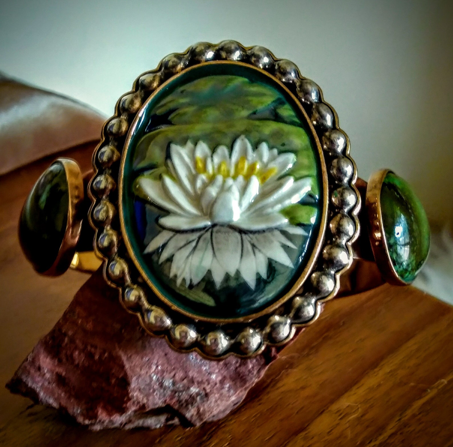 AMY KAHN RUSSELL Bronze/s/silver/turquoise Waterlily Cuff Brand New - Etsy