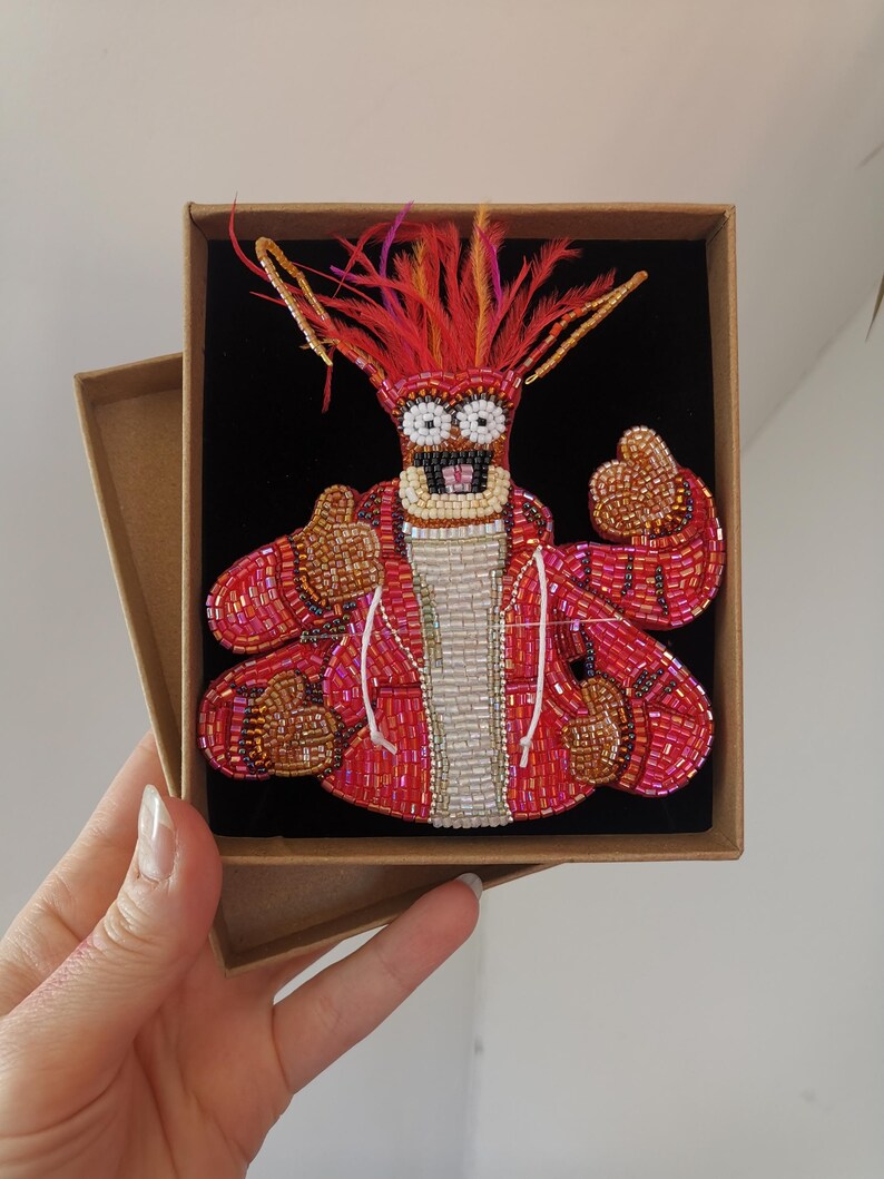 PEPE PRAWN MUPPETS Beaded Embroidery Painting Jewellery Brooch Hanging ...