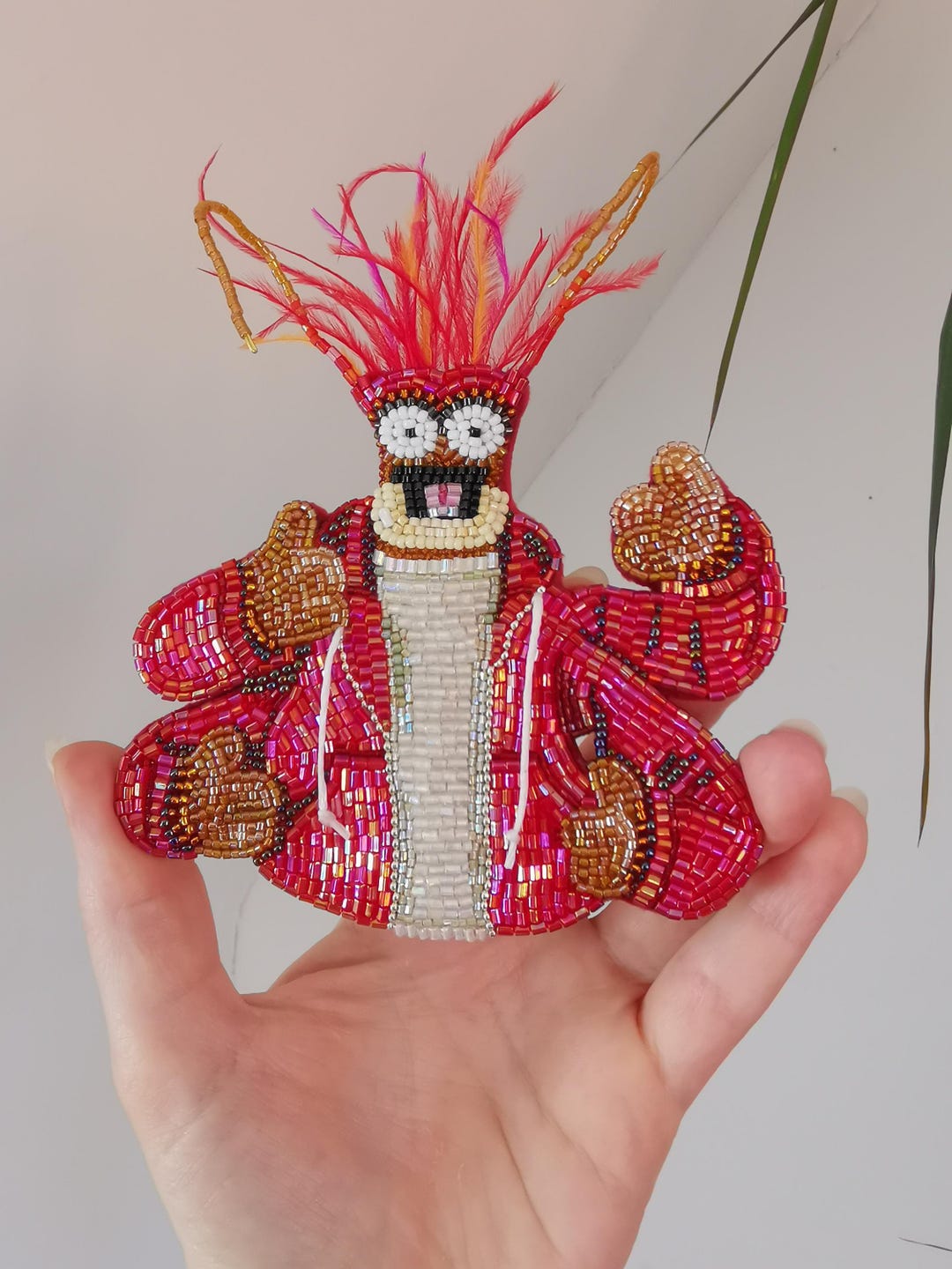PEPE PRAWN MUPPETS Beaded Embroidery Painting Jewellery Brooch Hanging ...