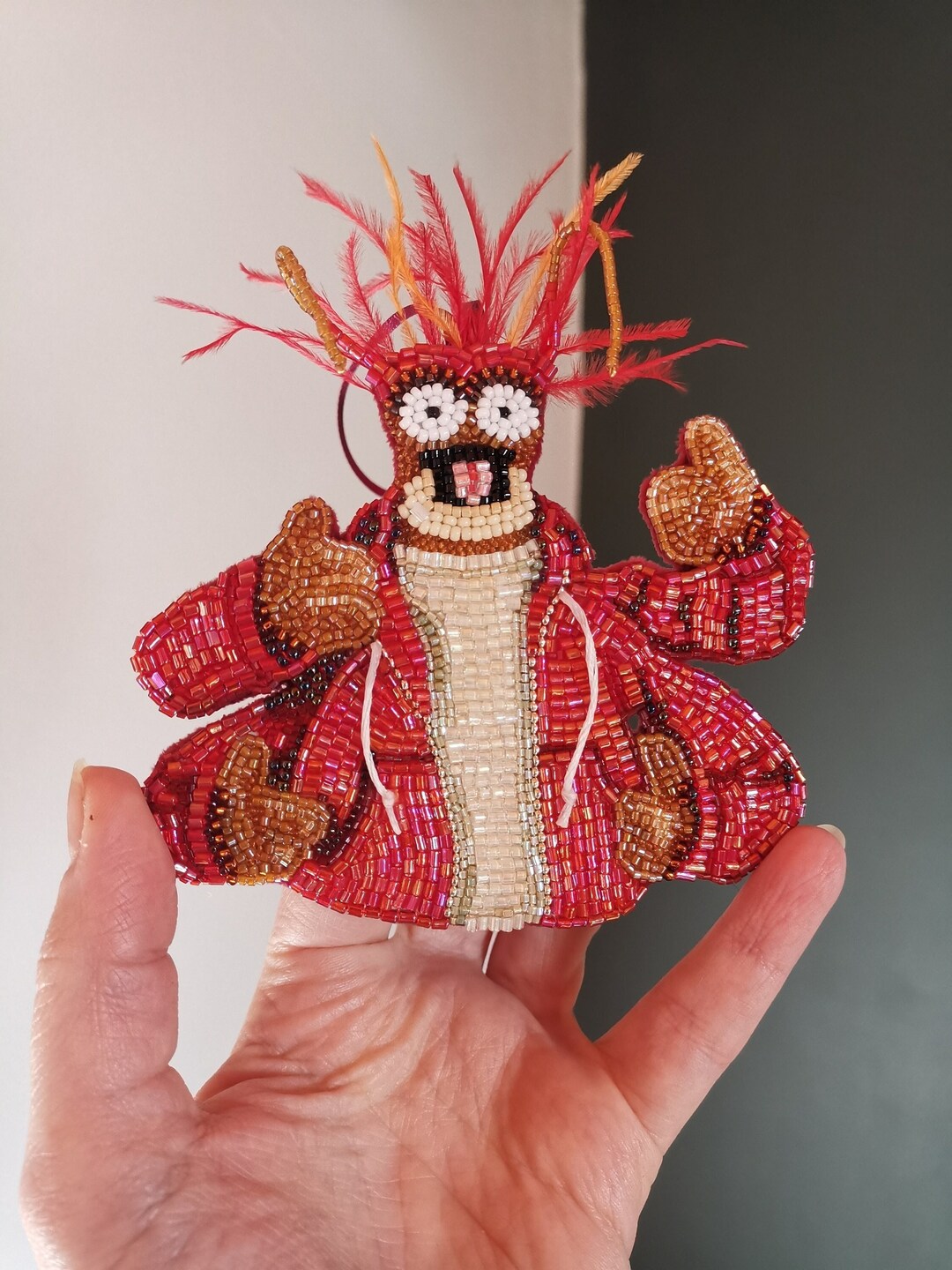PEPE PRAWN MUPPETS Beaded Embroidery Painting Jewellery Brooch Hanging ...