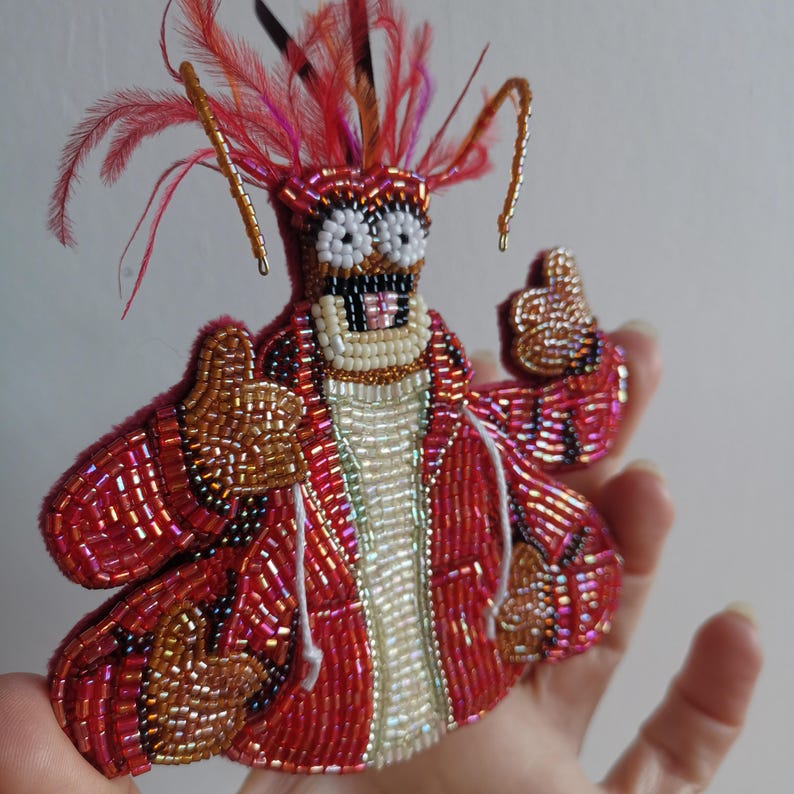 PEPE PRAWN MUPPETS Beaded Embroidery Painting Jewellery Brooch Hanging ...