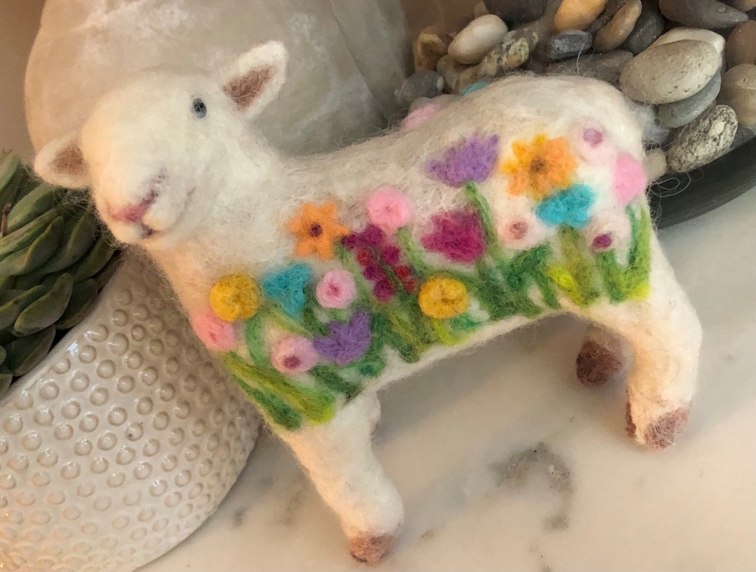 Felted Sheep, Wool Sheep Felting, Sheep Flower Art, Animal Gift Felted ...