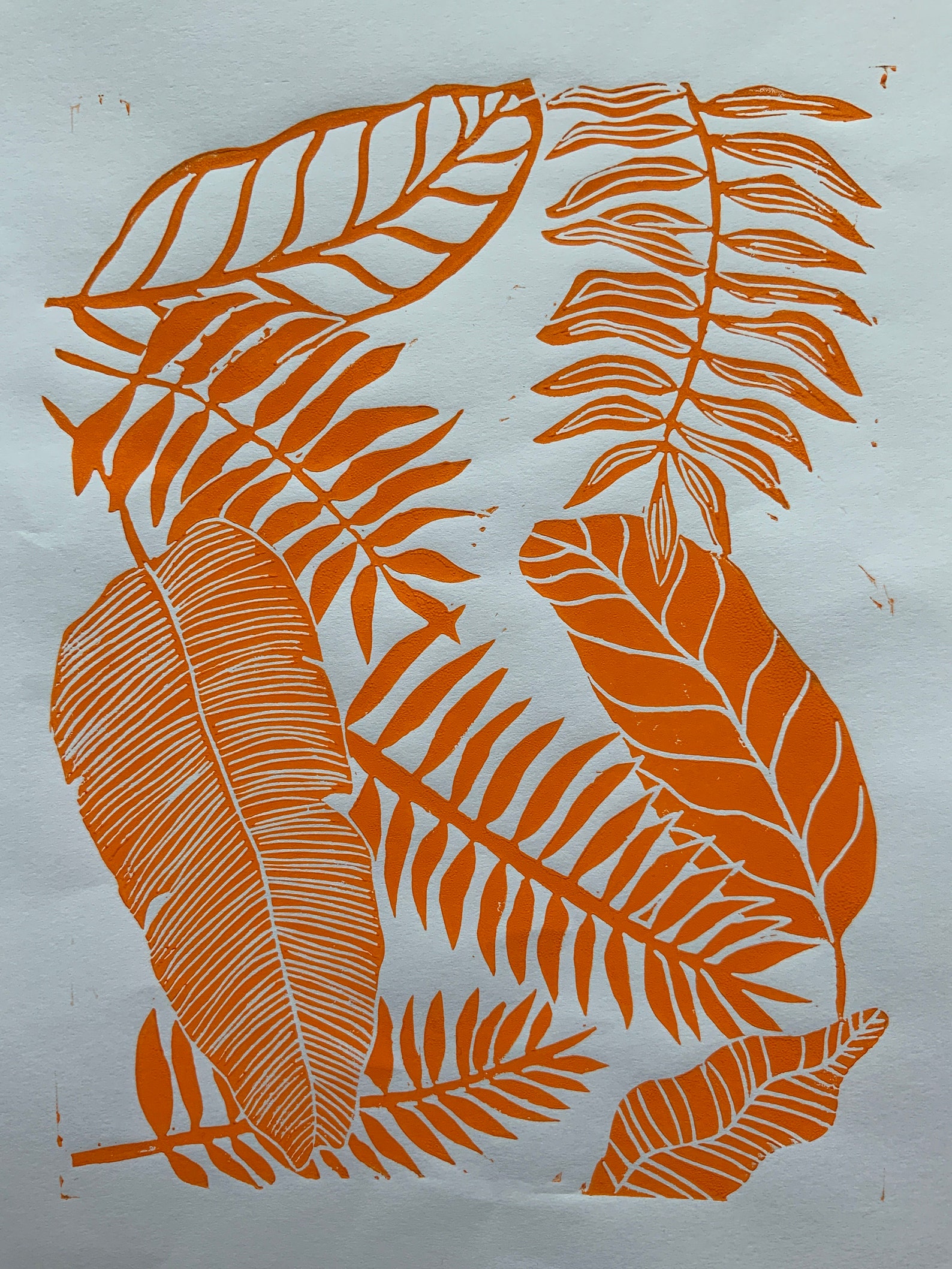 Leaf Lino Print Tropical Leaf, Hand Carved, Hand Printed Lino Design ...