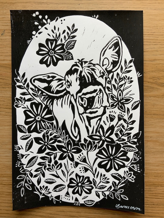 Cow Lino Print Daisy Cow. Hand Carved Hand Printed Lino. - Etsy