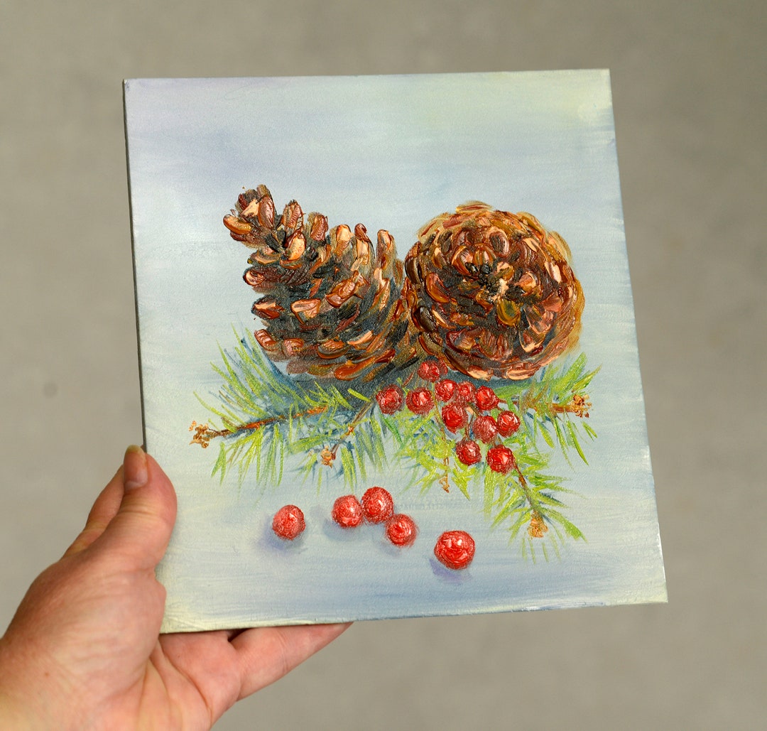 Pine Cone Painting Original Painting Christmas Artwork Small - Etsy