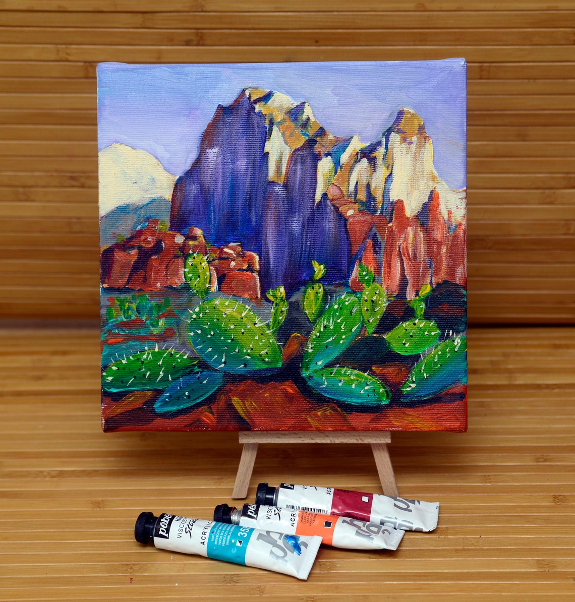 Desert Landscape Acrylic art Southwest painting 8x8 inches | Etsy