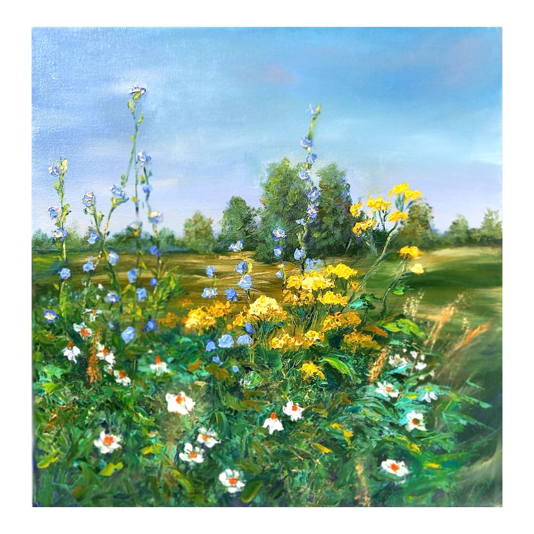 Flower Landscape Oil Painting on Canvas, Colorful Floral Original Art ...