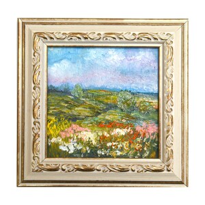 Small Landscape Painting in a Frame, Framed Flowers Landscape Artwork ...