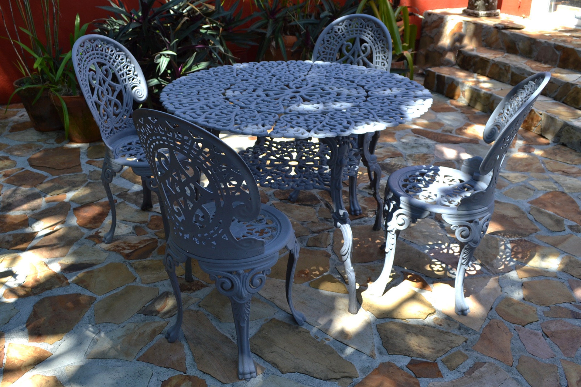 Vintage Victorian Style Patio Outdoors Garden Dining Set Table and Four ...