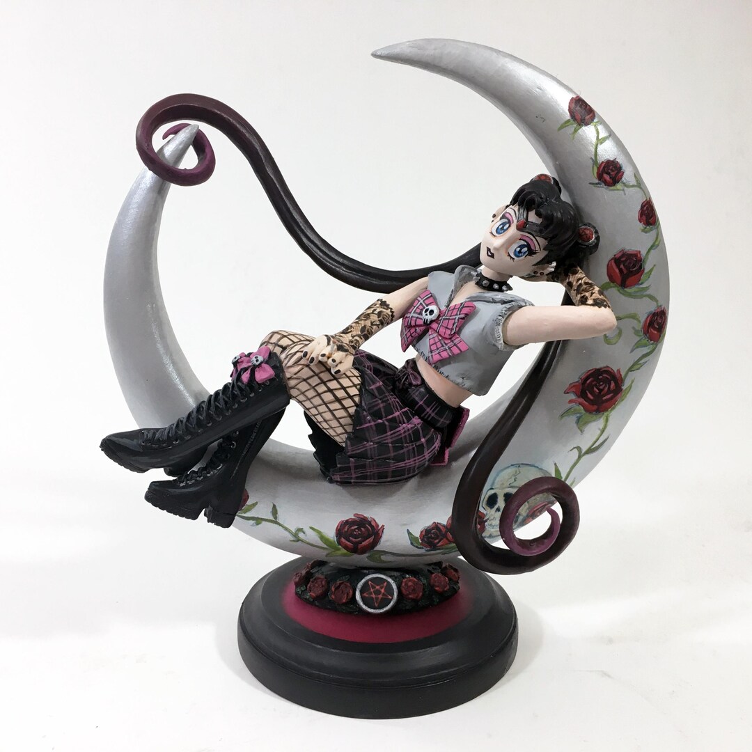 Hand-painted Goth Sailor Moon Resin Sculpture With LED Light, Pink Y2K ...