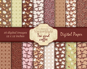 Coffee Paper Pack Coffee Scrapbook Paper Watercolor Coffee Shop Digital ...