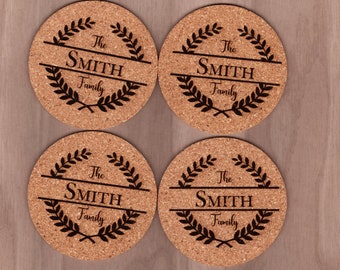Monogram Cork Coasters, Cork Wedding Coasters, Personalized Set of 4 - Etsy