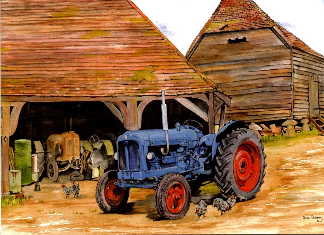 Fordson Major Tractor - 8" X 6" Blank, Greeting Card, Artist Sue ...