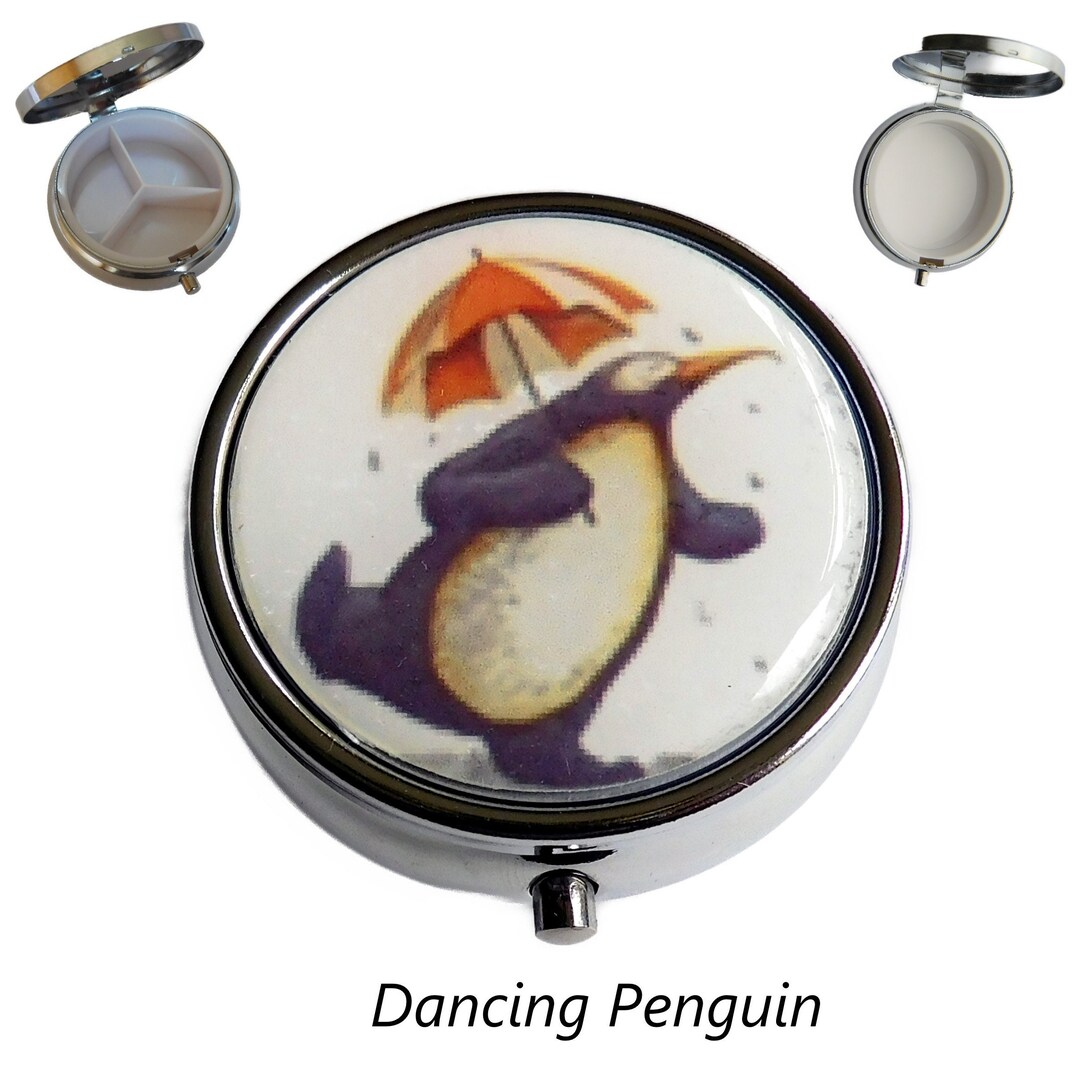 Dancing Penguin . Round Metal Pill Box. With a Choice or - Etsy