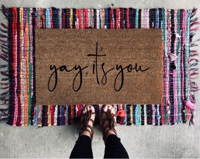 Yay It's You Welcome Mat Front Porch Decor Cute | Etsy