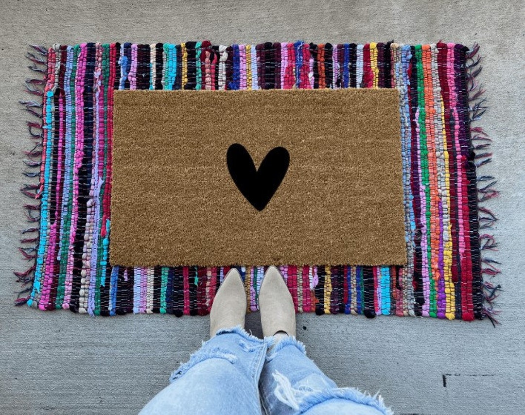 Solid Black Heart Welcome Mat Love Heart Doormat Cute - Etsy