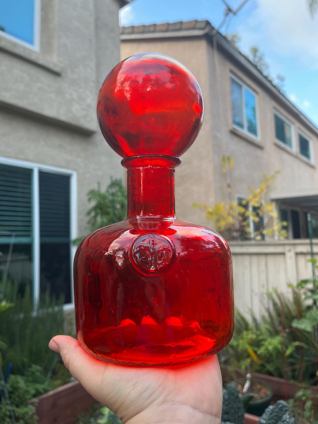 Vintage Red Glass Decanter - Etsy