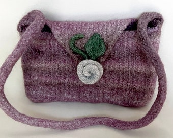 Hand Knit Felted Shoulder Bag, Wool Felt Purse, Purple, Pink, Lime ...