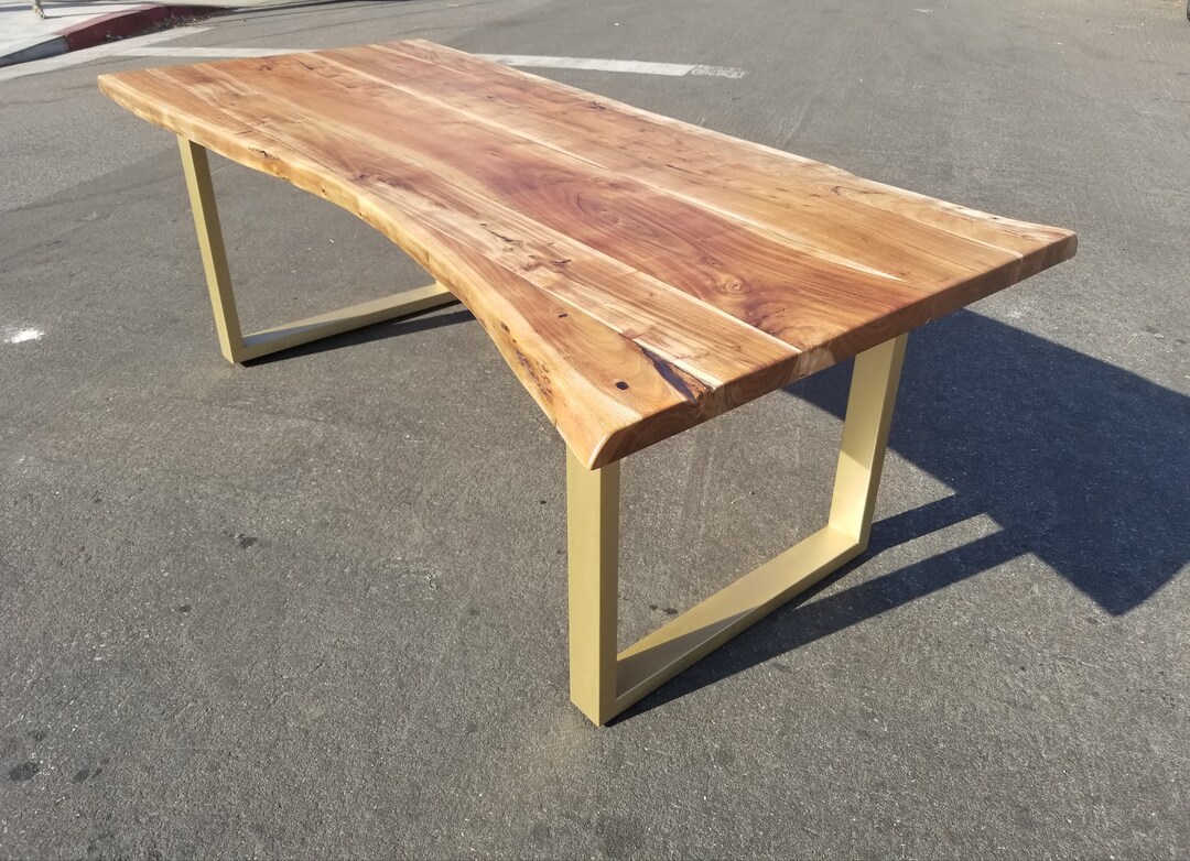 Finely Handcrafted, 72"l Live Edge Table With Gold Legs - Etsy