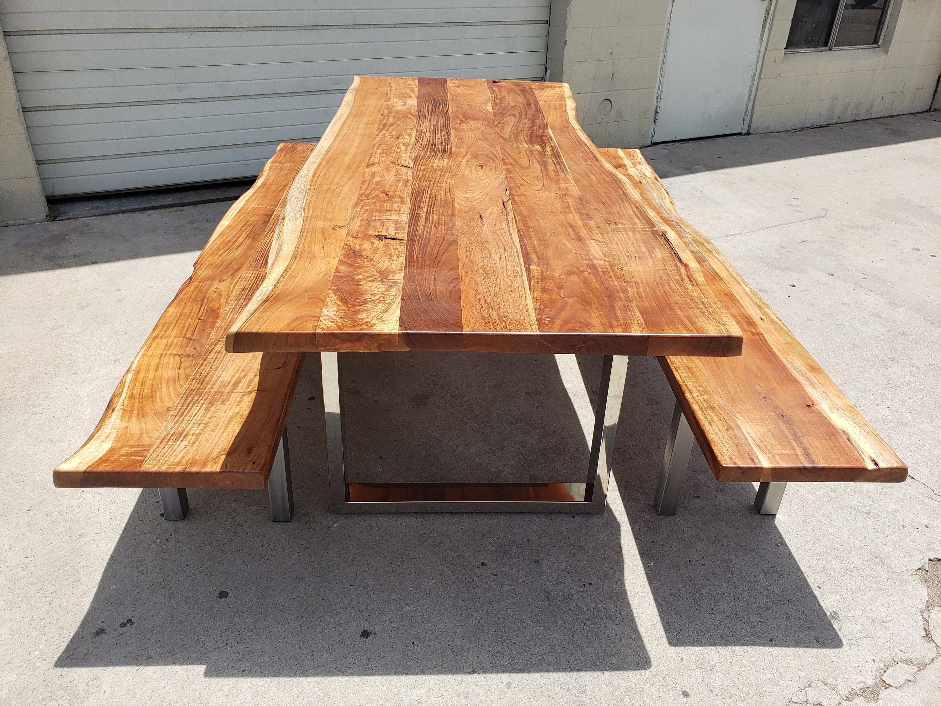 96L Live edge Acacia wood Table and 2 Bench set | Etsy