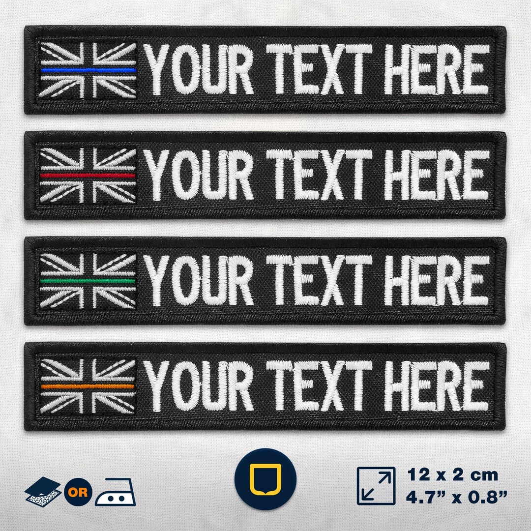 Emergency Services Personalised UK Flag Thin Line Embroidered Text Name Tag ID Badge PC Fire ...