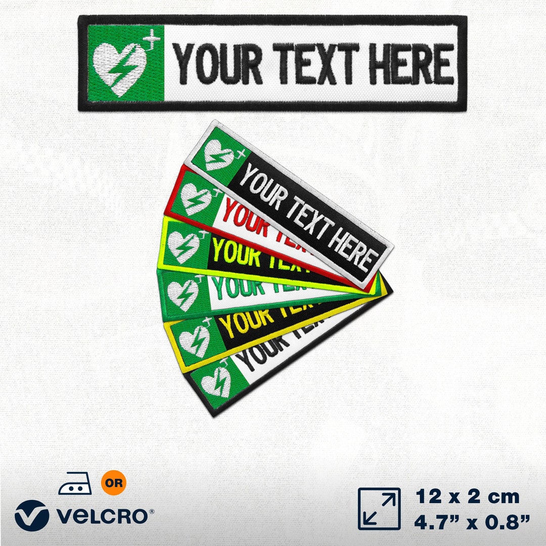 AED Defibrillator Name Tag EMT Medical Patch Heart Text Bag First Aid ...