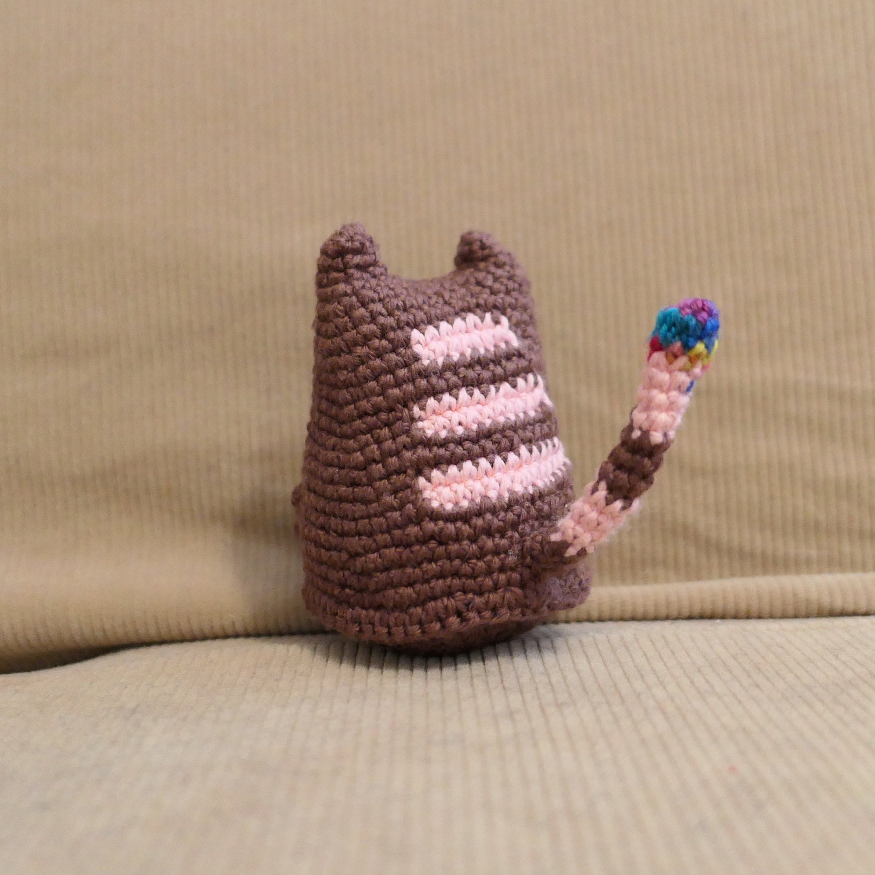 Mini Crocheted Dumpling Kitty/Cat/ In The Color Brown w/Pink | Etsy
