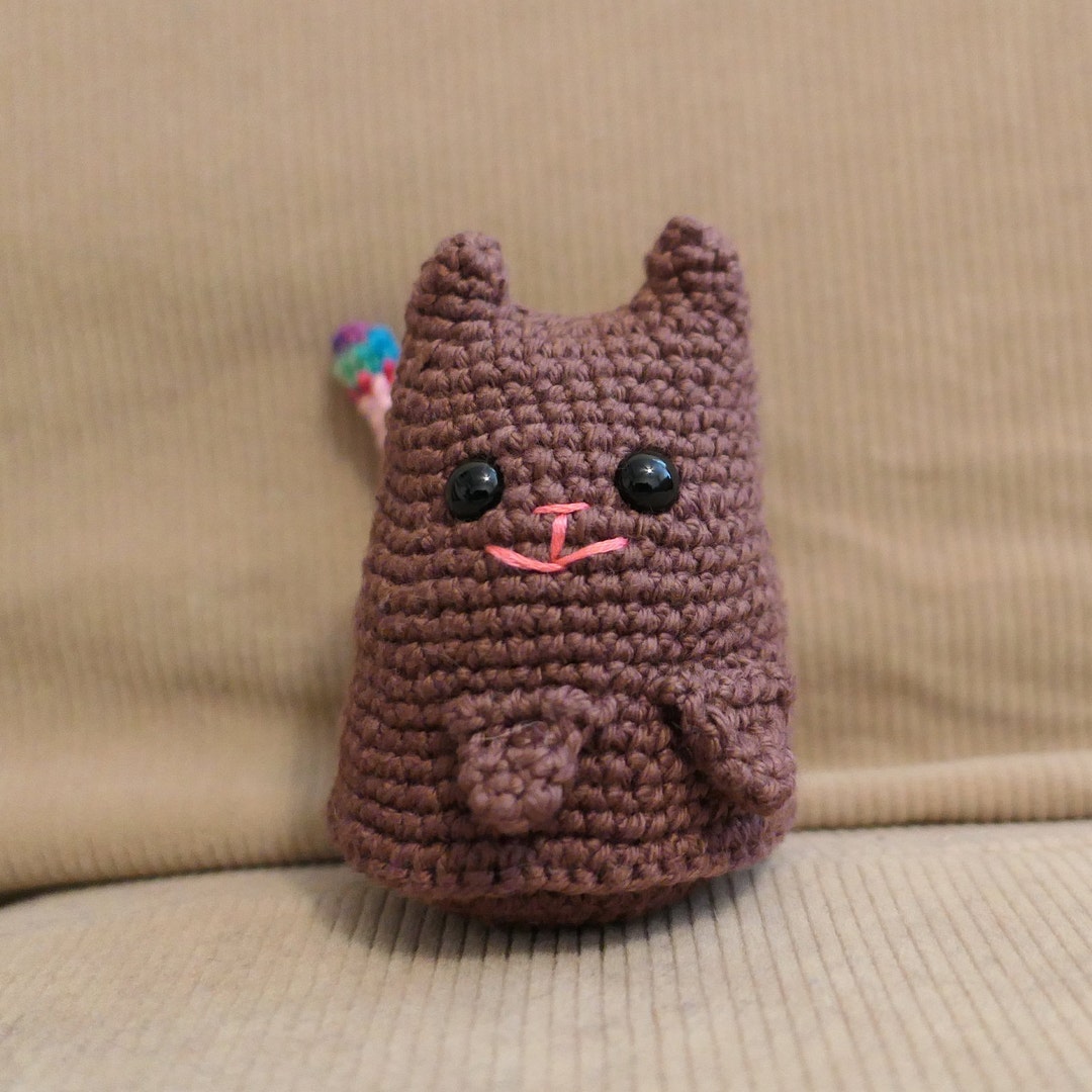 Mini Crocheted Dumpling Kitty/cat/ in the Color Brown W/pink Stripes ...
