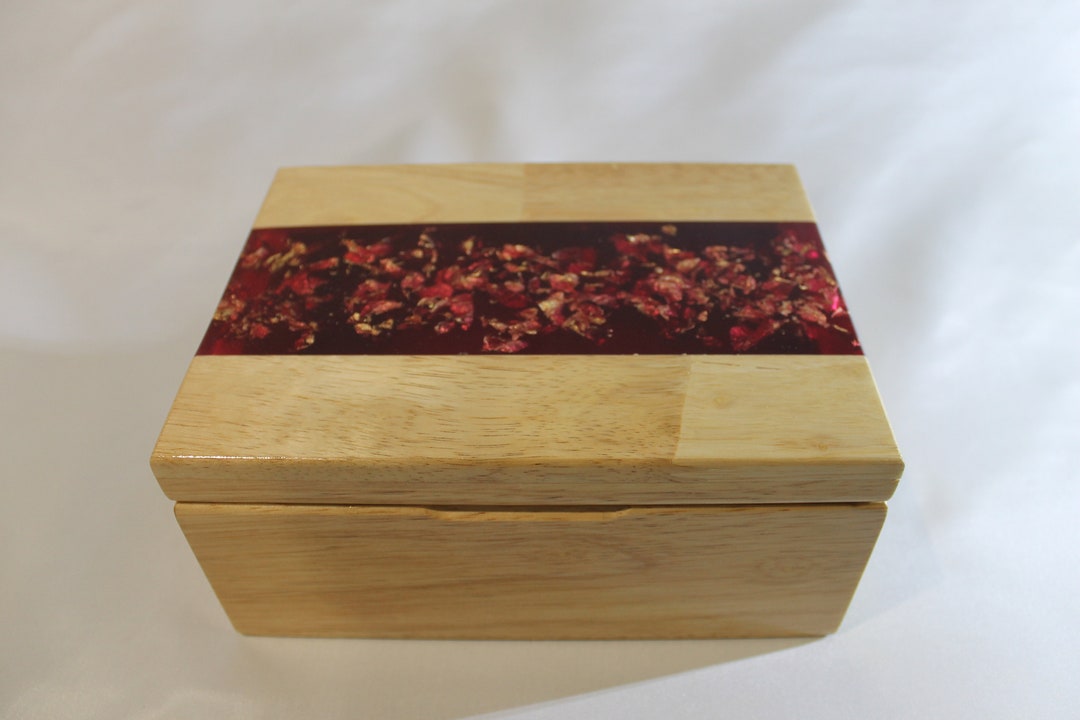 Handmade Wooden Trinket Box: Rose Red Resin & Gold Leaf - Etsy