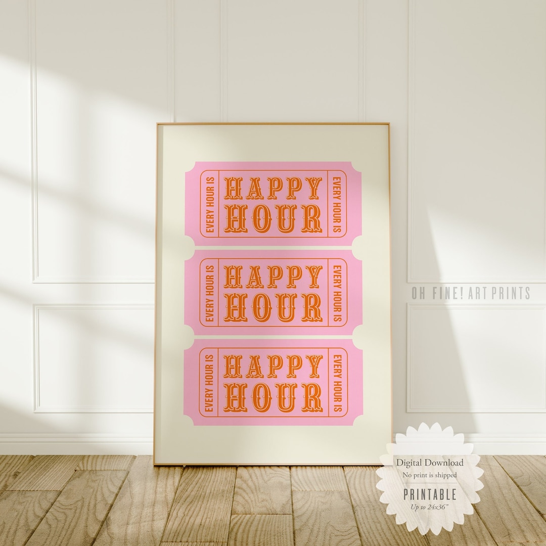 Every Hour is Happy Hour Poster, Retro Bar Cart Digital Print ...